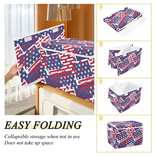 Patriotic Storage Bins for Closet, Collapsible Storage Baskets with Lids and Handles for Shelves Closet Home Decor