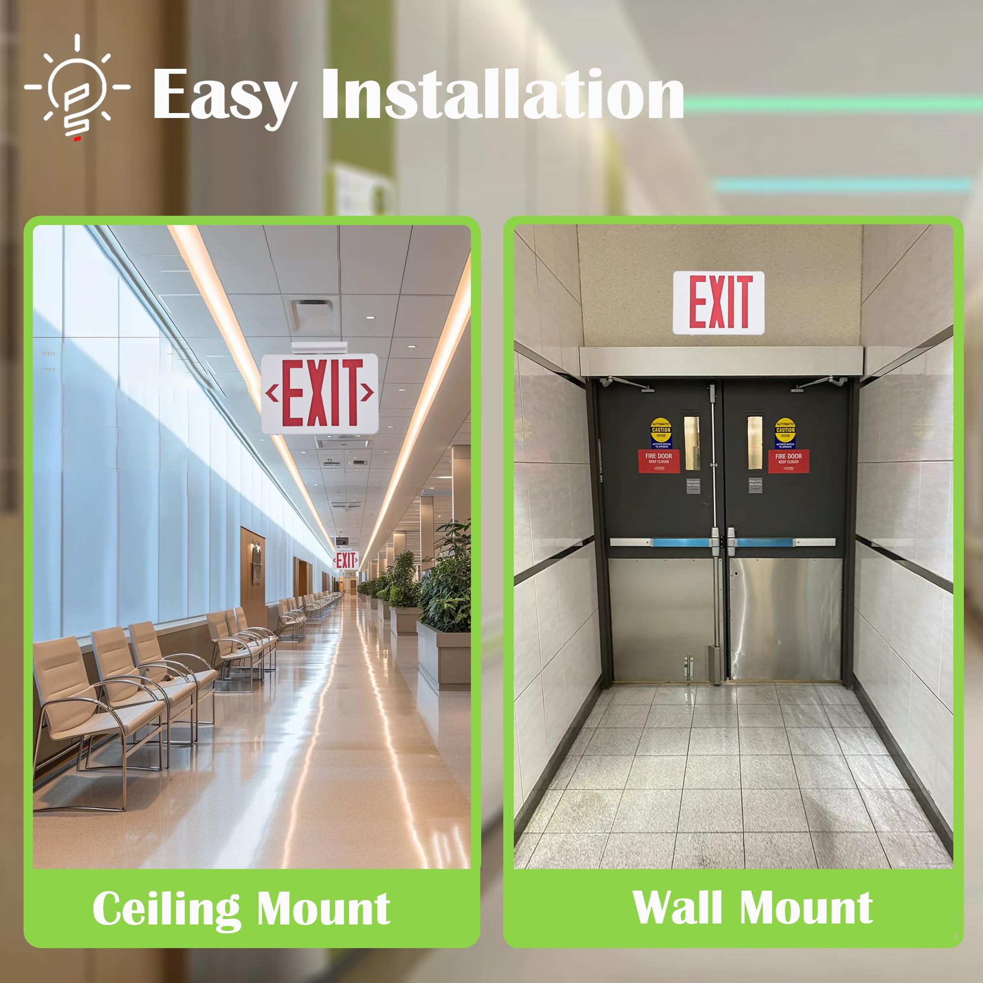 Gruenlich LED Exit Sign, Emergency Light with Double Face and Battery Backup, UL 924 Qualified, AC 120/277V, US Standard Hardwired Red Letter Exit Lights Combo for Business, 1-Pack