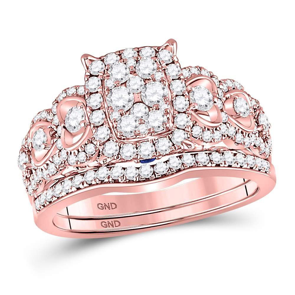 Diamond2Deal 14kt Rose Gold Round Diamond Bridal Wedding Engagement Ring Set 7/8 Cttw