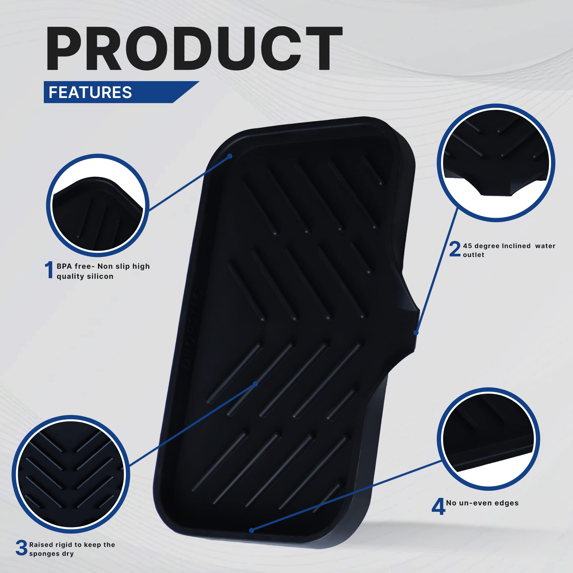 Dropsilc Silicone Sink Tray -Pack of 2 β Black Color β Non-Slip β 45 Degree Groove - Kitchen Sink Tray Keeps The Utensils Dry Ideal for organizing counters in bathrooms Kitchen
