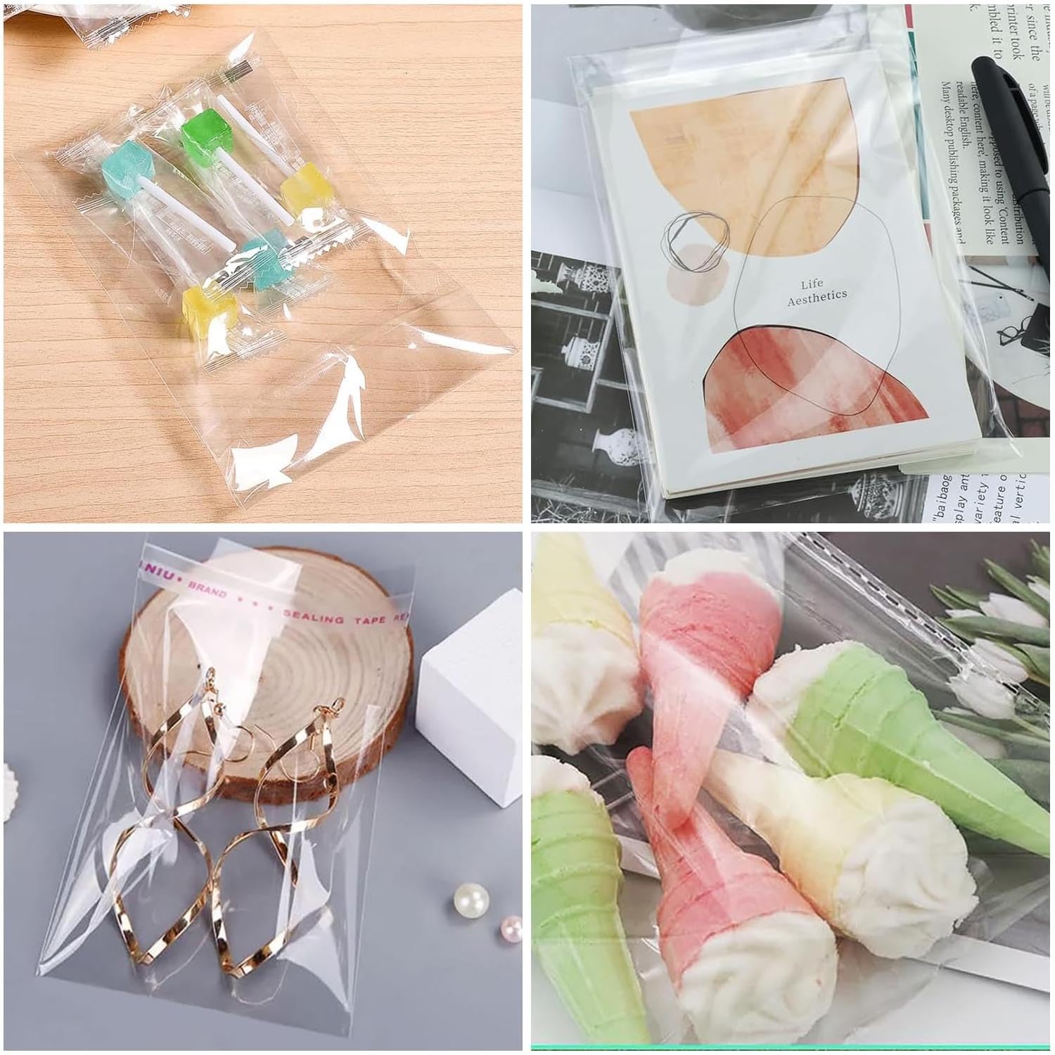 LonlyEagle 200 Pcs 5-1/2'' x 7-1/2'' Self Sealing Cellophane Bags,Clear Cellophane Cello Bags,Fit 5 X 7 Inch Cards Photos,A6 A7 Envelopes Candy,Self Adhesive for Packaging Gifts,Cookies