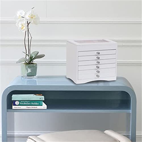 ZSEDP High Large Gloss Wooden Jewellery Box Armoire Bracelet Organizer Storage 5 Layers Glass White US Warehouse