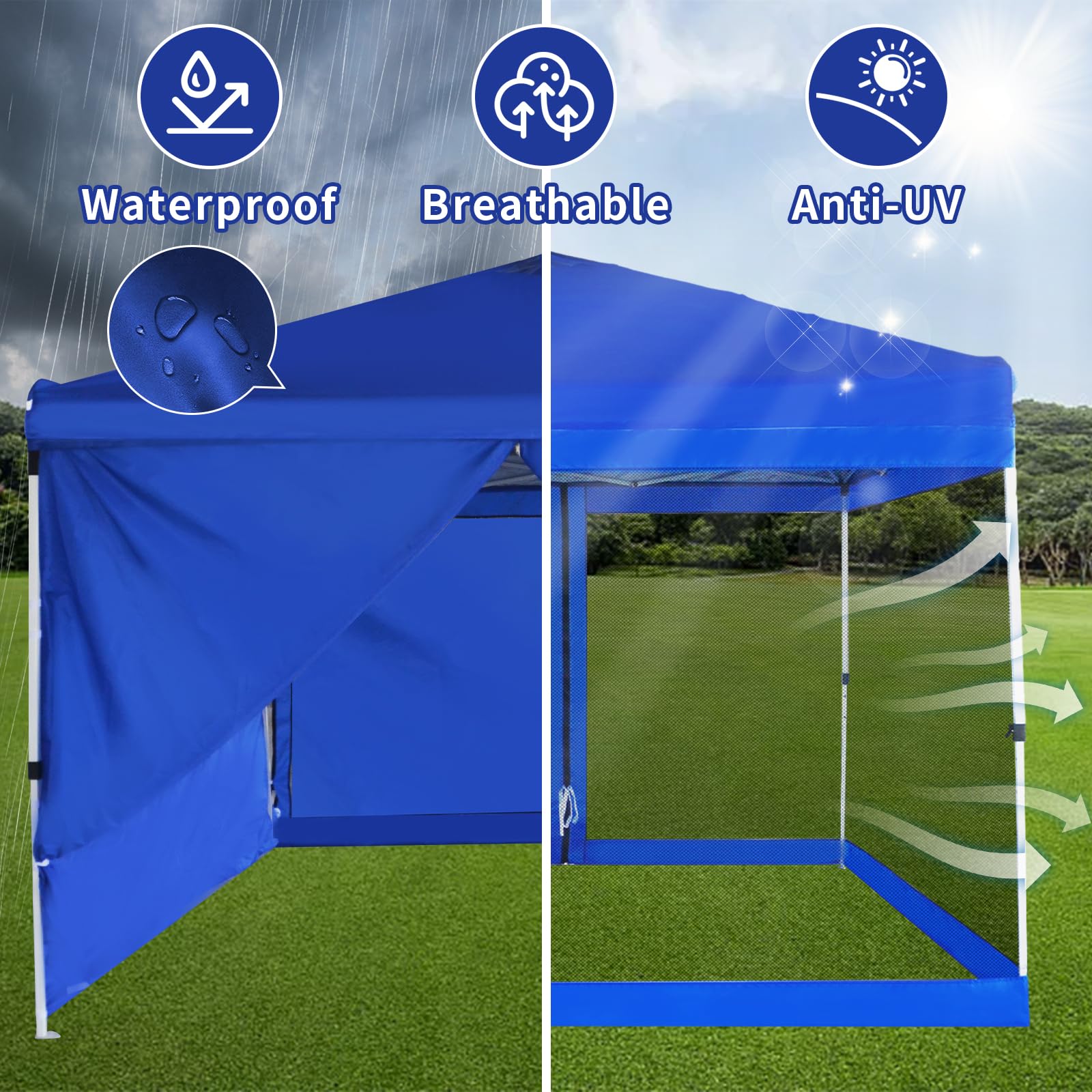 Cszemasey Pop Up Canopy 10x10 Canopy Tent with Netting for Outdoor, Pop Up Canopy with Sidewalls for Camping, Party, Height Adjustable Pop Up Tent with 4 Sandbags, Roller Bag, Blue