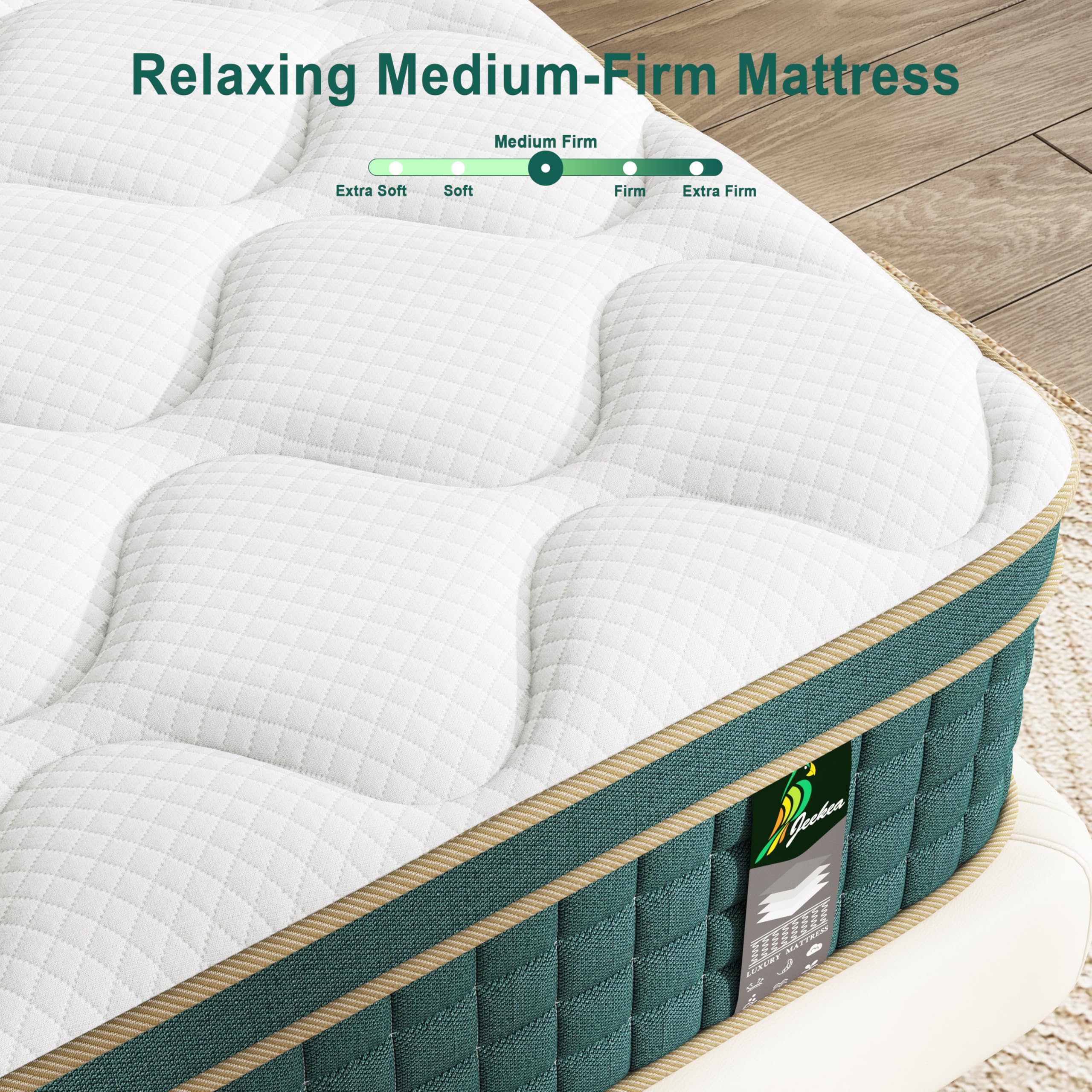 JEEKEA King Mattress in a Box - 14 Inch King Size Memory Foam Mattress - Hybrid Mattress King Size for Back Pain Relief - Medium Firm King Bed Mattress with Motion Isolation & Strong Edge Support