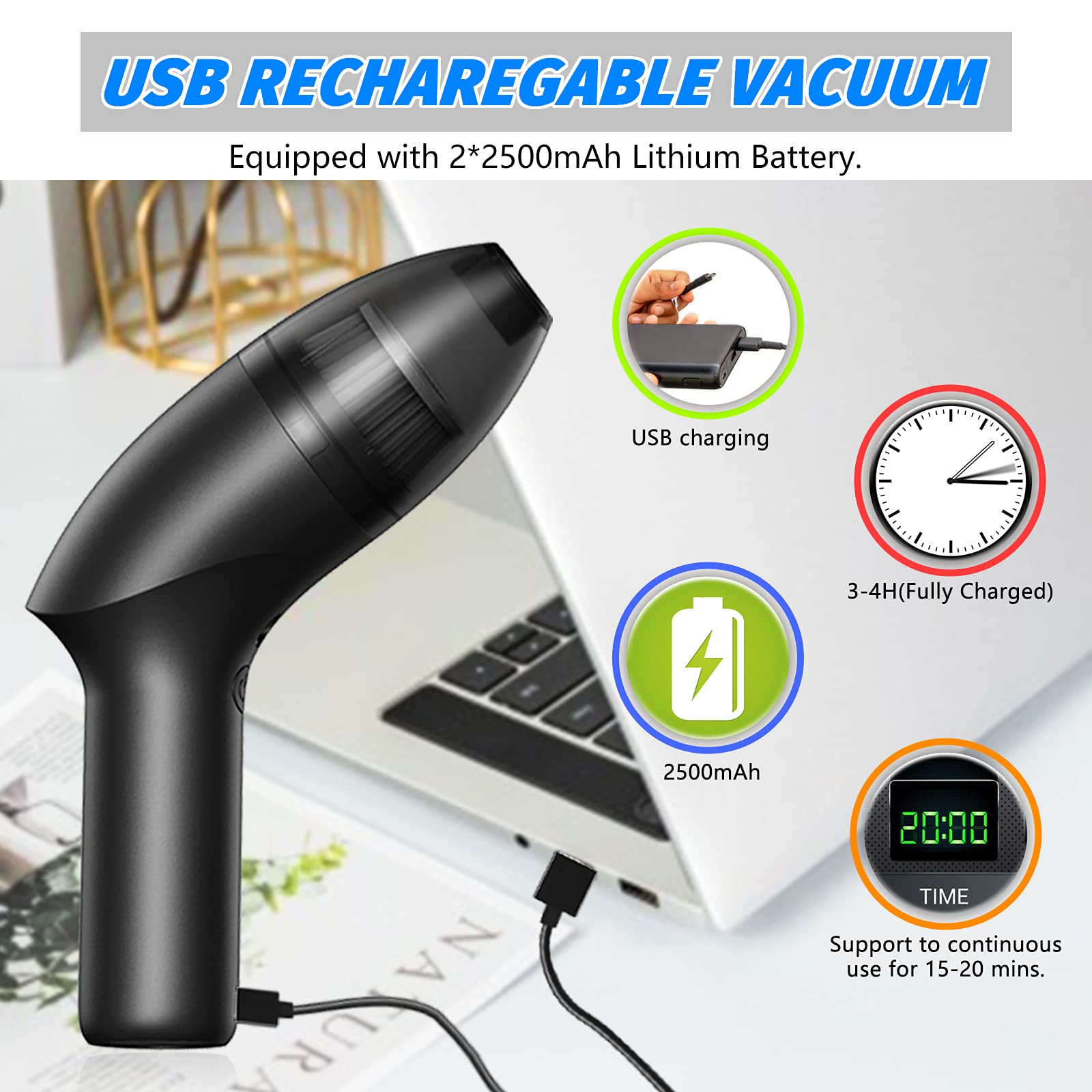Hayousui 4.3Kpa Keyboard Vacuum Cleaner Mini:Handheld Computer Vacuum Cordless for Car Laptop Sewing Machine Portable Keyboard Vac USB Desk Crumbs Dust Cleaners