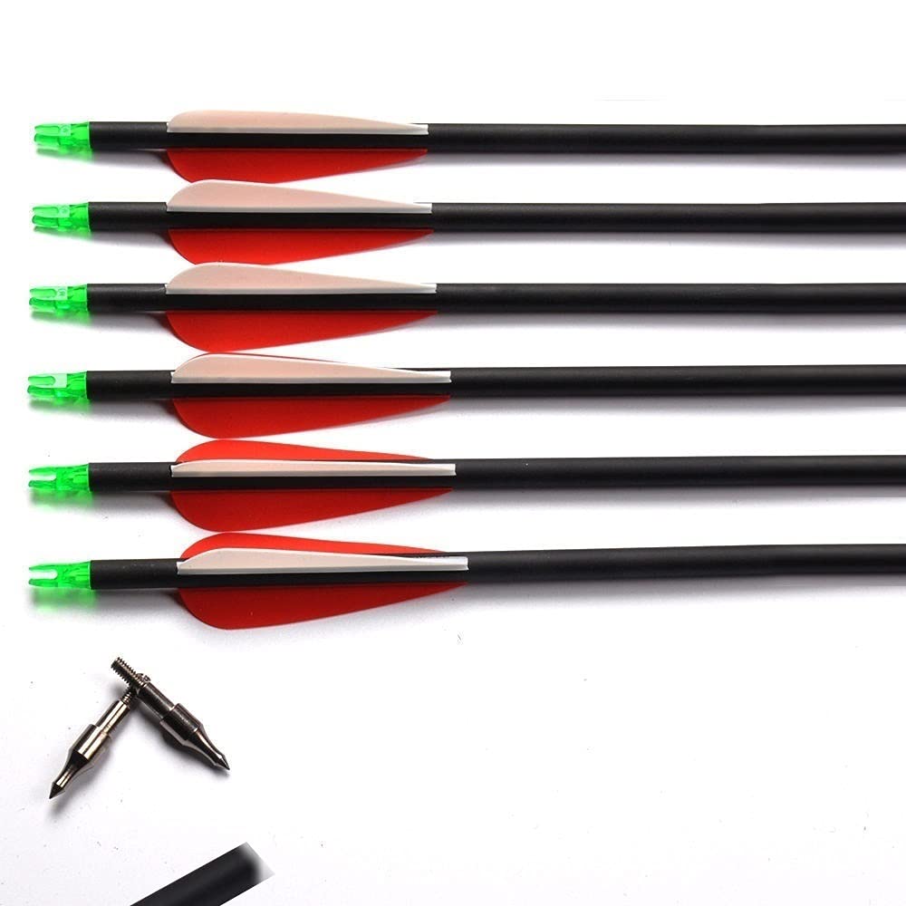 EROCK 32inch Carbon Archery Arrows, Spine 500 with Removable Tips, Hunting and Target Practice Arrows for Compound Bow and Recurve Bow, Pack of 12