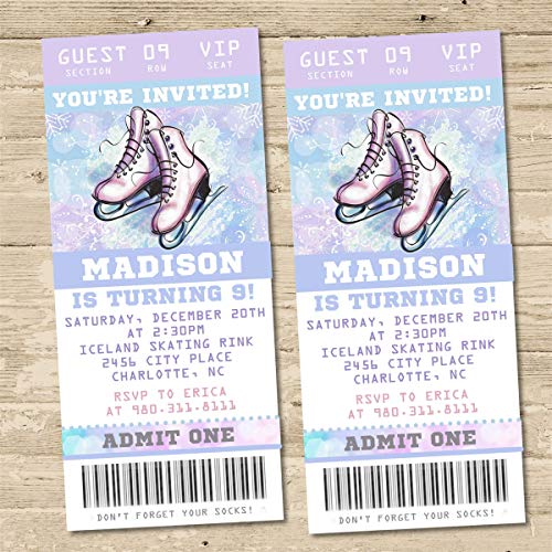 Ice Skating Birthday Party Ticket Invitations