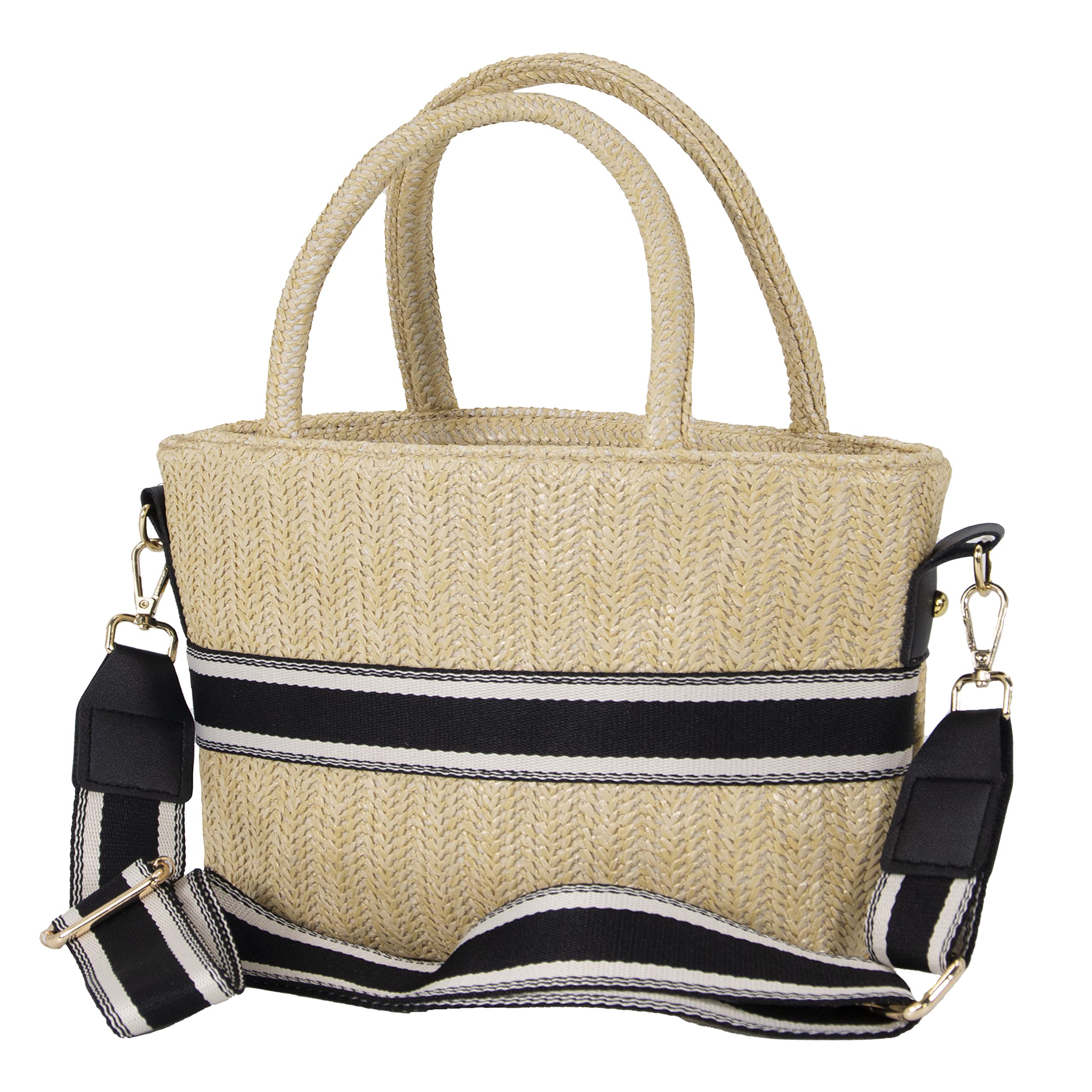 Hibala Straw bag Woven handbag Beach bag Straw purses for women Shoulder bag Summer Beach Tote (Black&White Stripe)