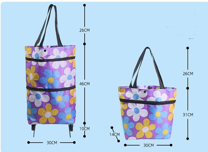 Recyclable Shopping Bags Folded Oxford Sturdier Bags on Wheels Reusable Grocery Bags Light Weight (one Size, Mix-Blue)