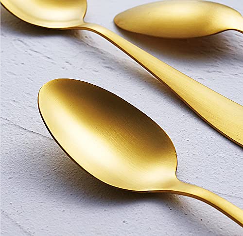 GoGeiLi Matte Gold Spoons Set, 7.8 Inch Stainless Steel Satin Finish Dinner Spoons, Gold Silverware Flatware Spoon Set of 6, Dishwasher Safe