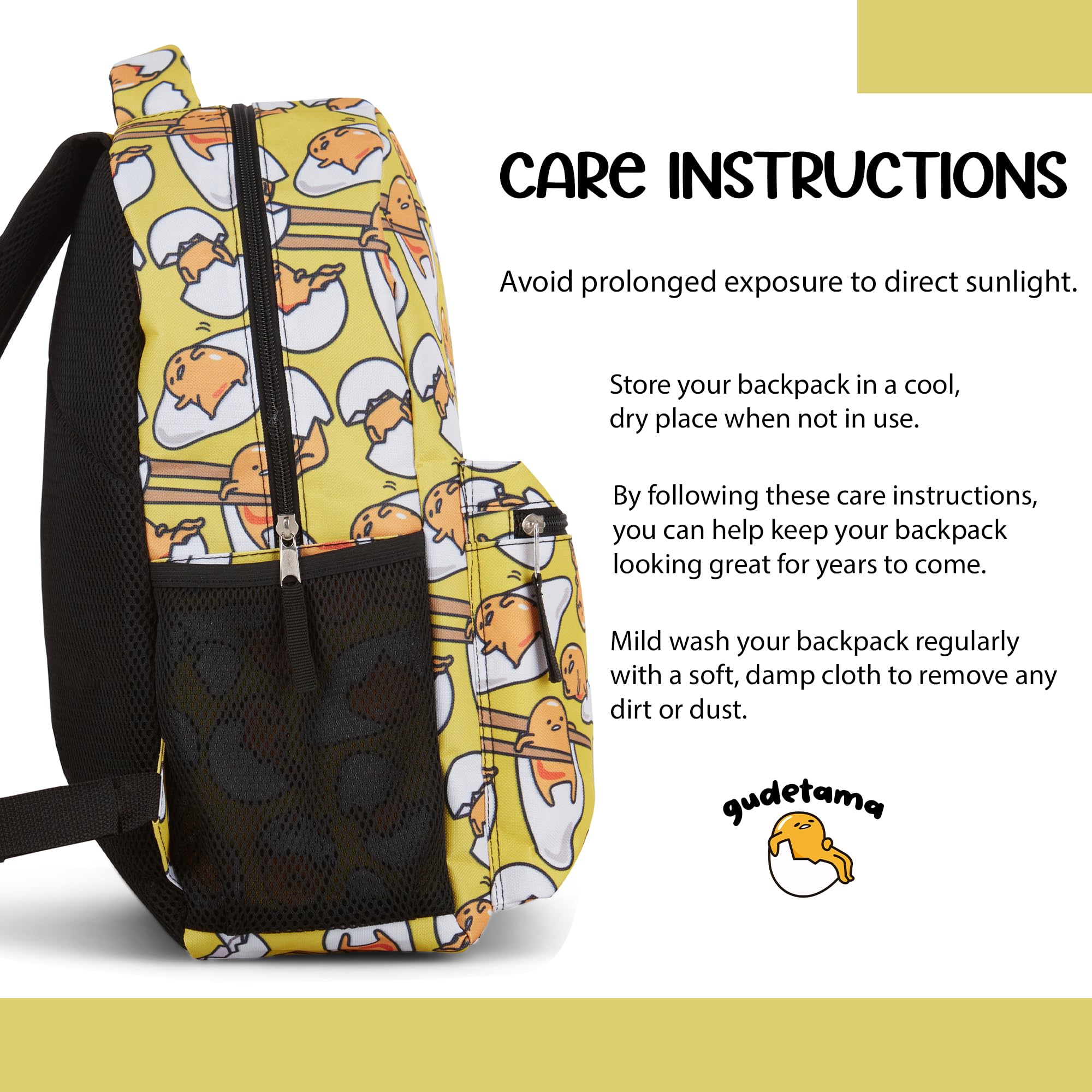Fast Forward Gudetama Lazy Egg Allover Backpack - Gudetama Lazy Egg Iconic Backpack - Officially Licensed Gudetama School Bookbag (Yellow)