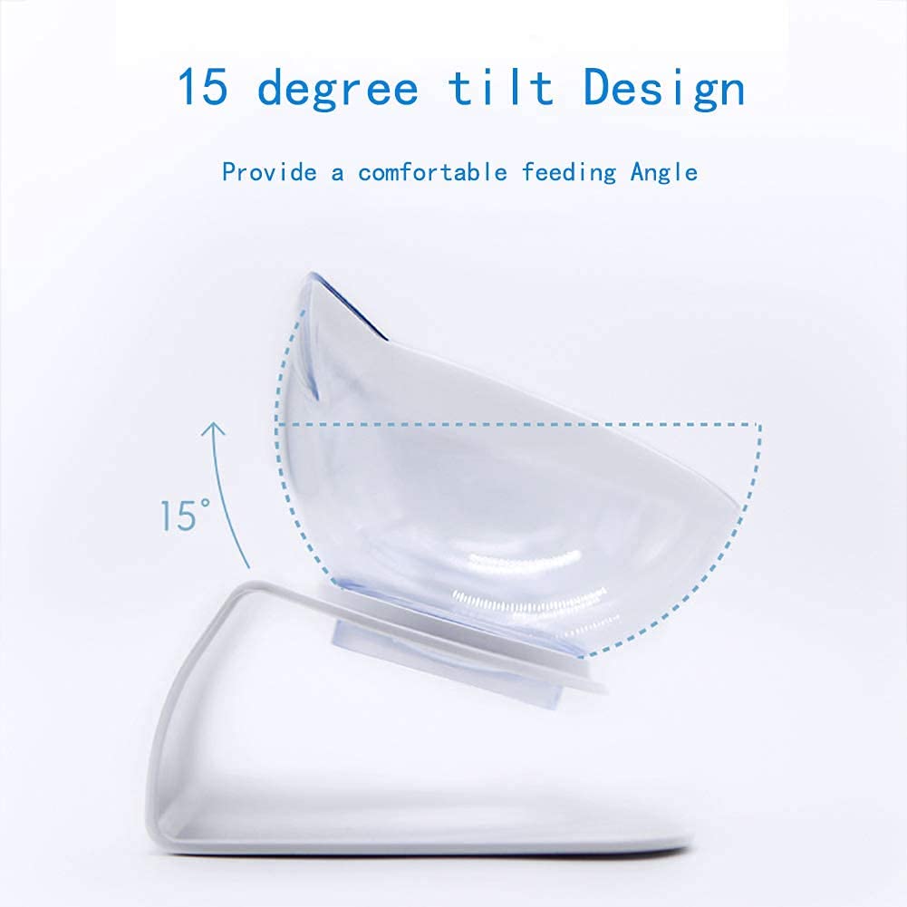 Luck Dawn Double Elevated Cat Bowls with Raised Stand, 15 Tilted cat Bowl Design Neck Guard Stand Raised Pet Food Water Feeder Bowl for Cats or Small Dogs