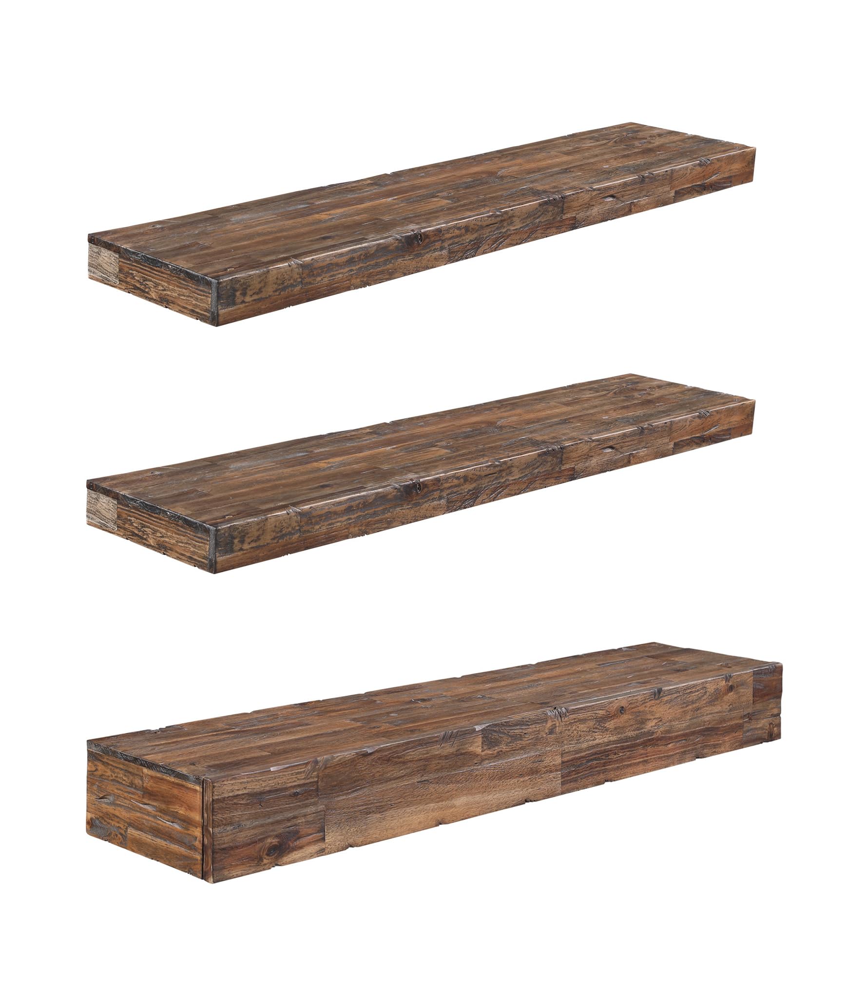 northbeam Distressed Floating Shelf Set with Hidden Storage (3 Pcs)