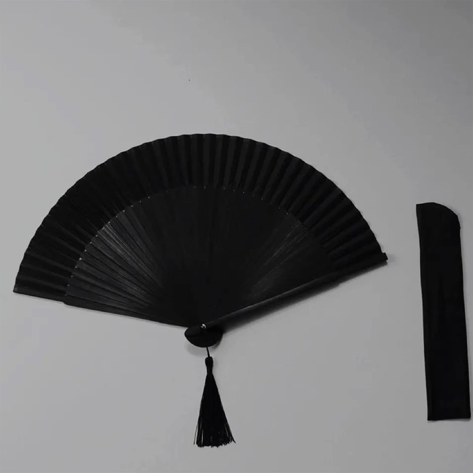 ERTUO Black Hand Fan Chinese Folding Fan Silk Fan Bamboo Fan Retro Women's Men's Suitable as Wedding Gift