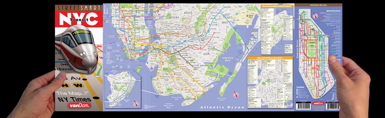 StreetSmart NYC Transit Map by VanDam-Laminated pocket size Transit map w/ subway, bus, ferry and train lines plus attractions in the Five Boros of ... Staten Island, 2024 Edition Map – Folded Map