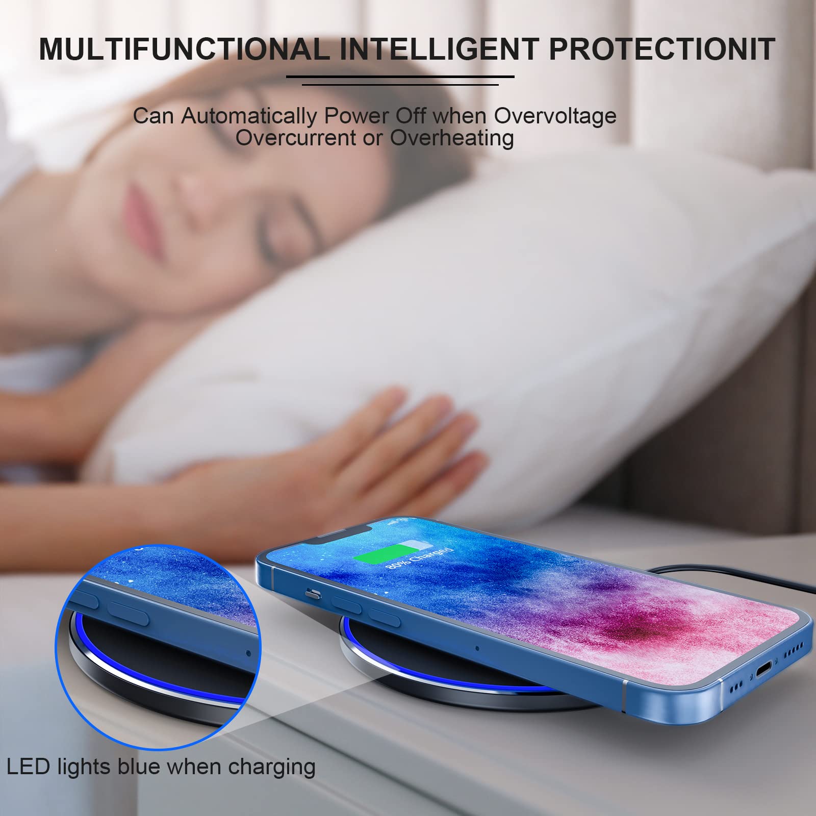 Fast Wireless Charger (Pad), 10W Max Wireless Charging Compatible with iPhone 14/14 Plus/14 Pro/14 Pro Max/13/12/SE/11/X/XR/8, AirPods/AirPods Pro, Google Nexus 4/Huawei/LG/Samsung(No AC Adapter)