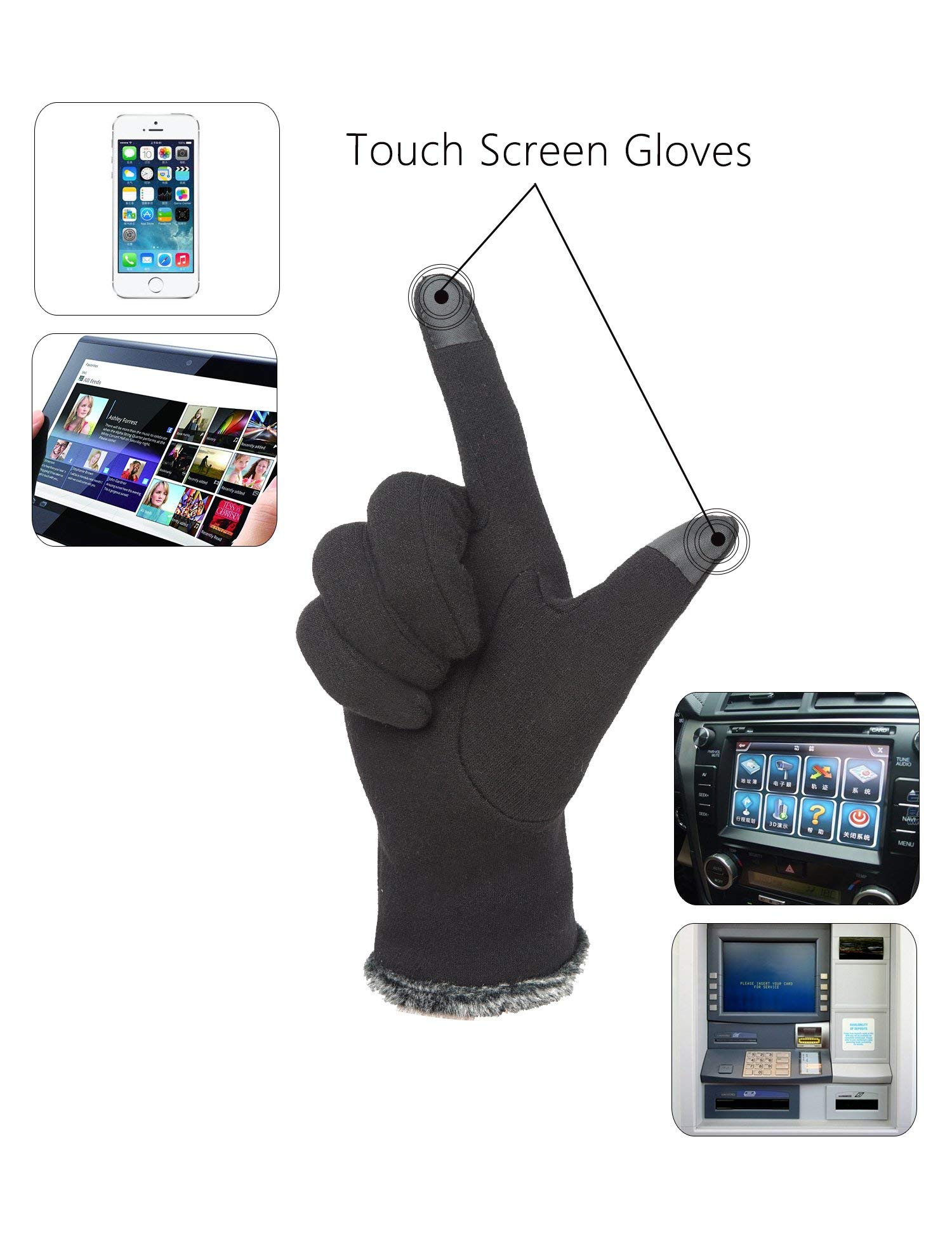Dimore Winter Gloves for Women with Touch Screen Fingers Warm Thick Texting (black)