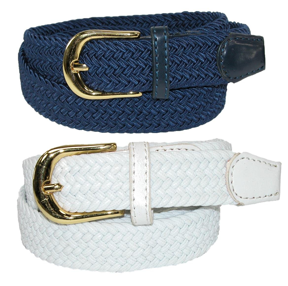 CTM® Women's Elastic Braided Stretch Belt (Pack of 2 Colors), Small, Black and Navy