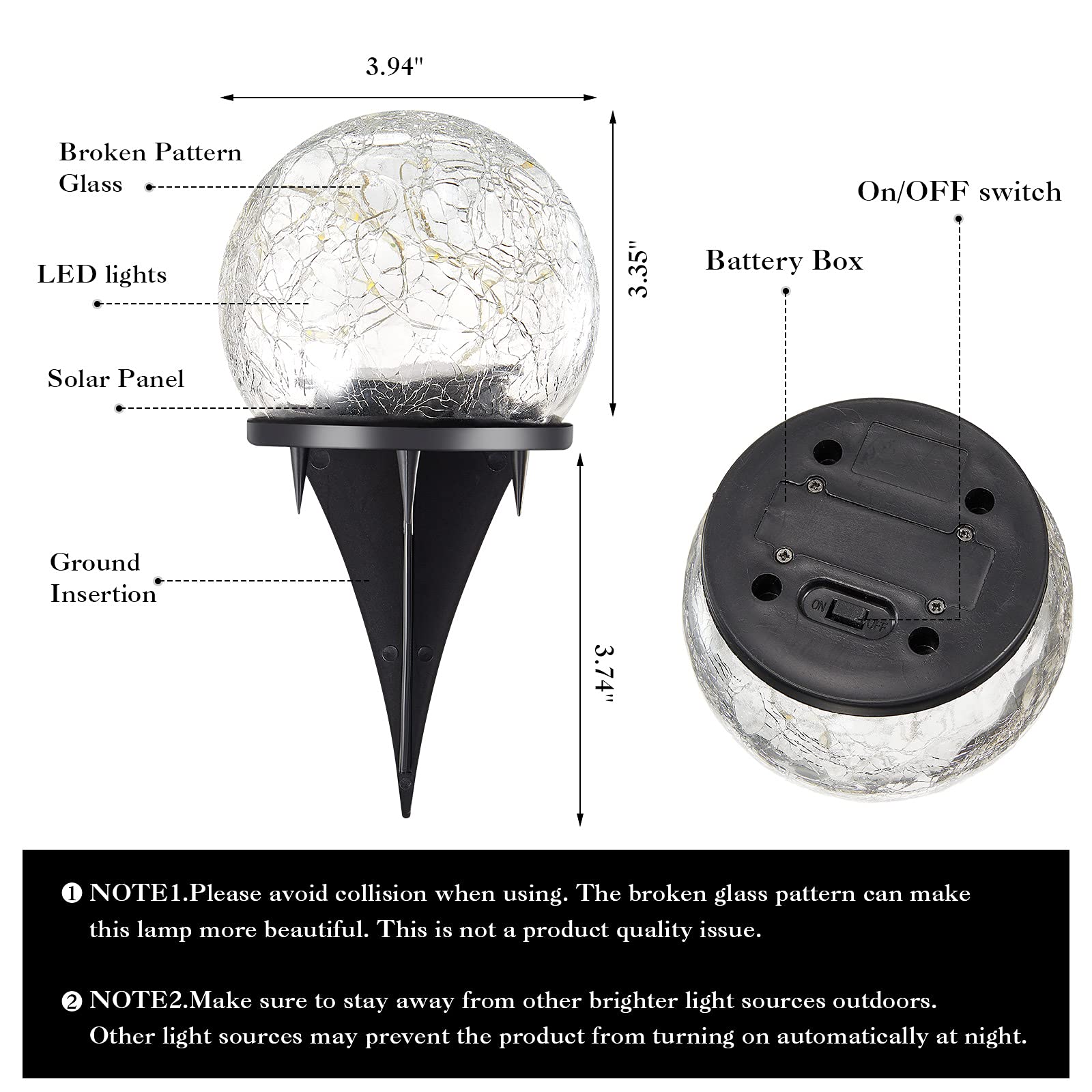 Honoson Solar Lights Outdoor Garden Globe Light Cracked Glass Ball Yard Decor Waterproof Warm White Led Solar Light Decorative Solar Ball Garden Decor for Backyard Lawn Ornament (3.9 Inch,4 Pieces)