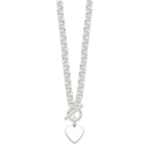 Diamond2Deal Sterling Silver Engraveable Heart Disc on Fancy Link Toggle 18in Necklace Fine Jewelry Gift for Women