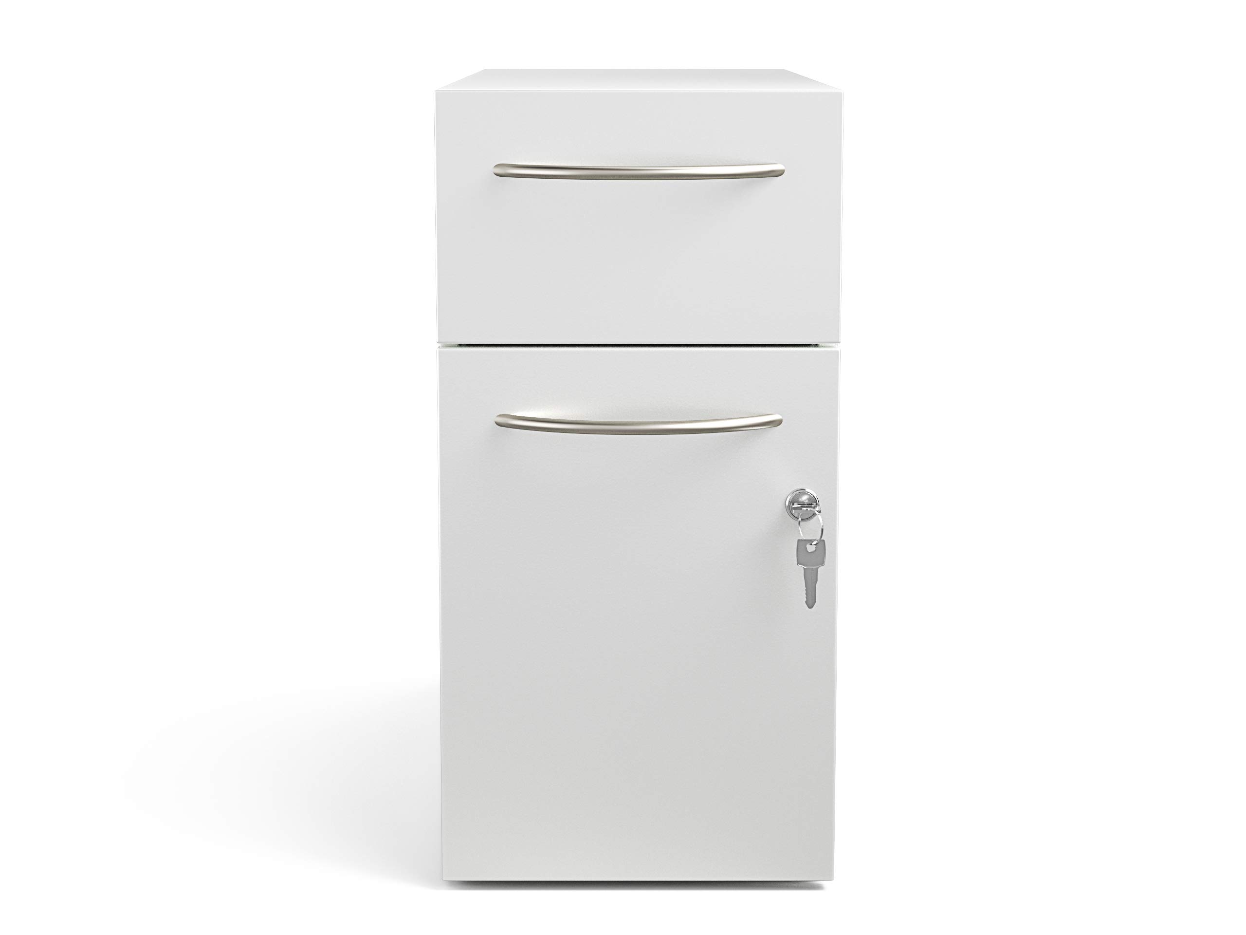 Direction Modern Slim 2-Drawer Mini Filing Cabinet for Home and Office - 18.25in H x 22in D x 9in W - Silver/White (White)
