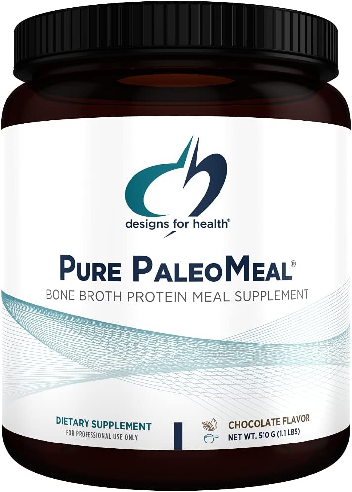 Designs for Health Pure PaleoMeal - Bone Broth Protein Powder with 17g Protein, Meal Replacement Shake Dietary Supplement with Active Folate + Chelated Minerals, Chocolate (15 Servings / 510g)