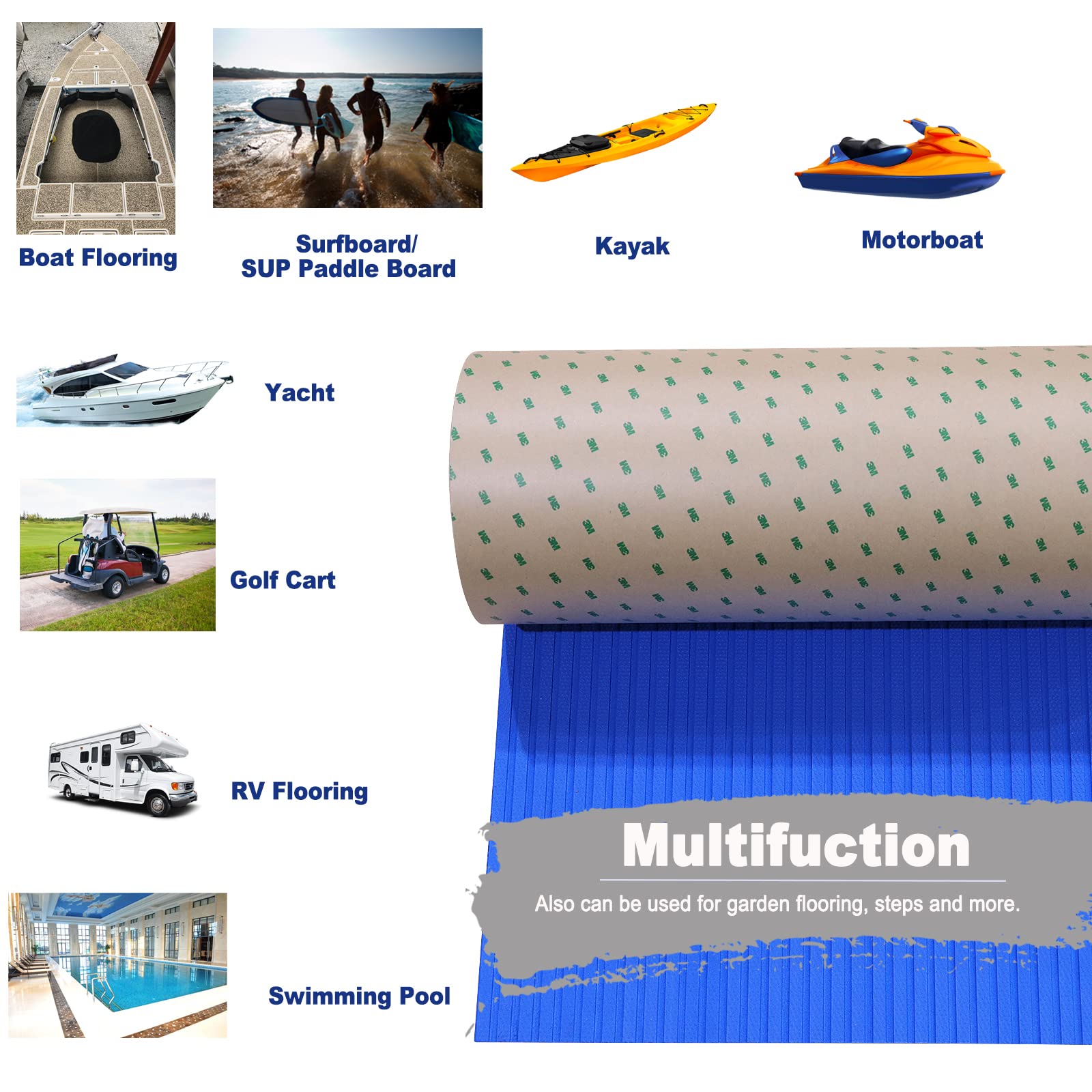 DIY Universal Non-Slip Traction Pad with 3M Adhesive - 47.2in x21.6in Soft EVA Foam Decking Sheet for Surfboard Skid Pad, Boat, SUP Paddle Board, Kayak Seat, Golf Cart, RV Flooring, Steps