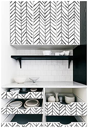 HAOKHOME 96020-1 Boho Stripe Peel and Stick Wallpaper Herringbone Black White Vinyl Self Adhesive Room Decor Contact Paper 17.7in x 9.8ft
