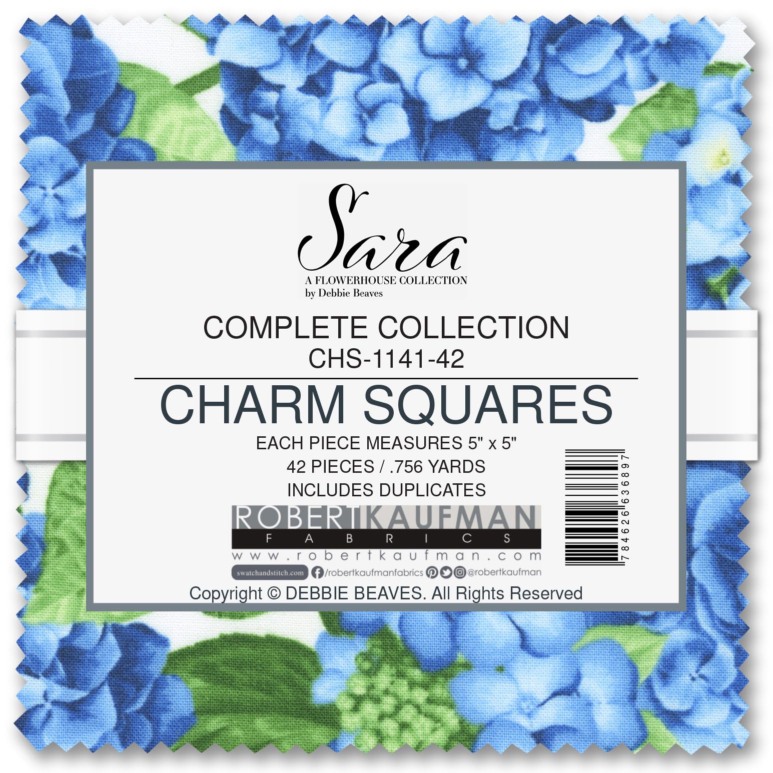 Debbie Beaves Flowerhouse Sara Charm Square 42 5-inch Squares Charm Pack Robert Kaufman CHS-1141-42