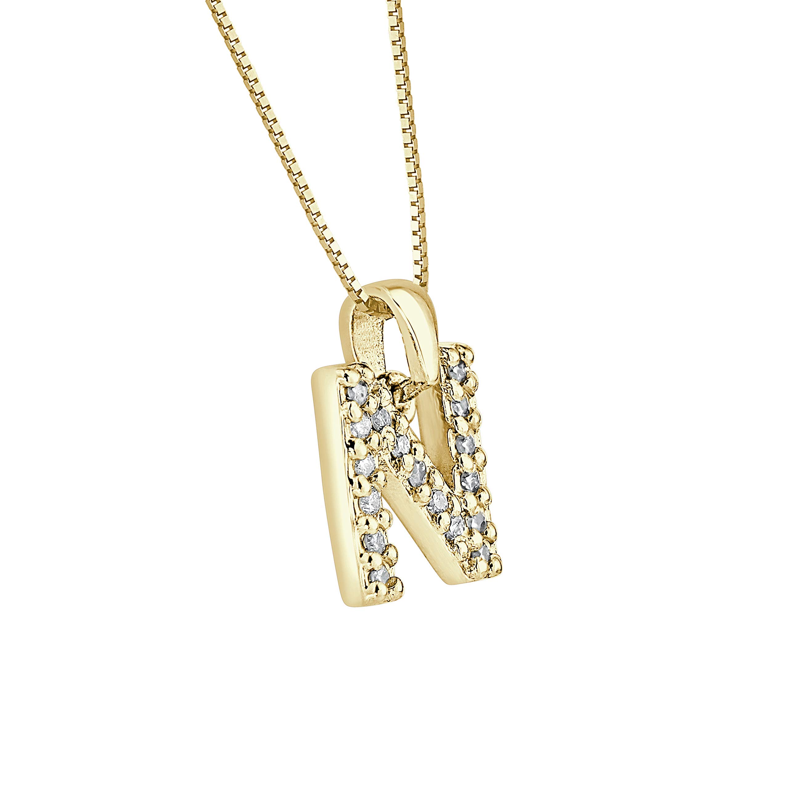 Diamond Wish 14k Yellow Gold Letter N Diamond Initial Pendant Necklace (1/10cttw) with 18-inch chain