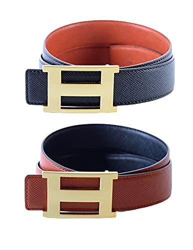 Dinamit Jeans Unisex Genuine Leather Casual Dress Belt with Buckle and Reversible Strap - Tan Black, Gold Buckle