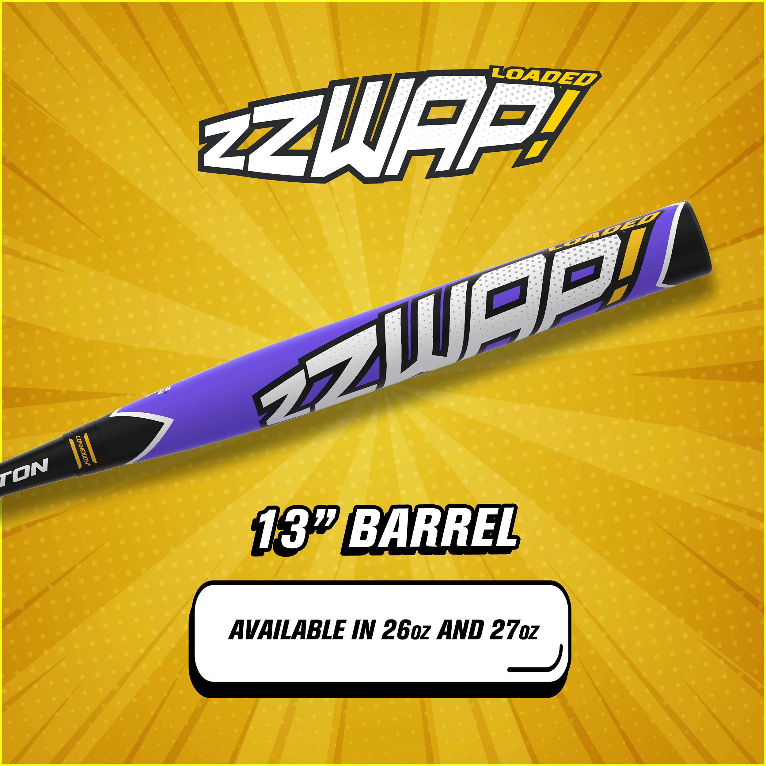 Easton ZZWAP Slowpitch Softball Bat, Motherloaded, 13 in Barrel, ASA/USA, & WBSC, 34in x 26oz