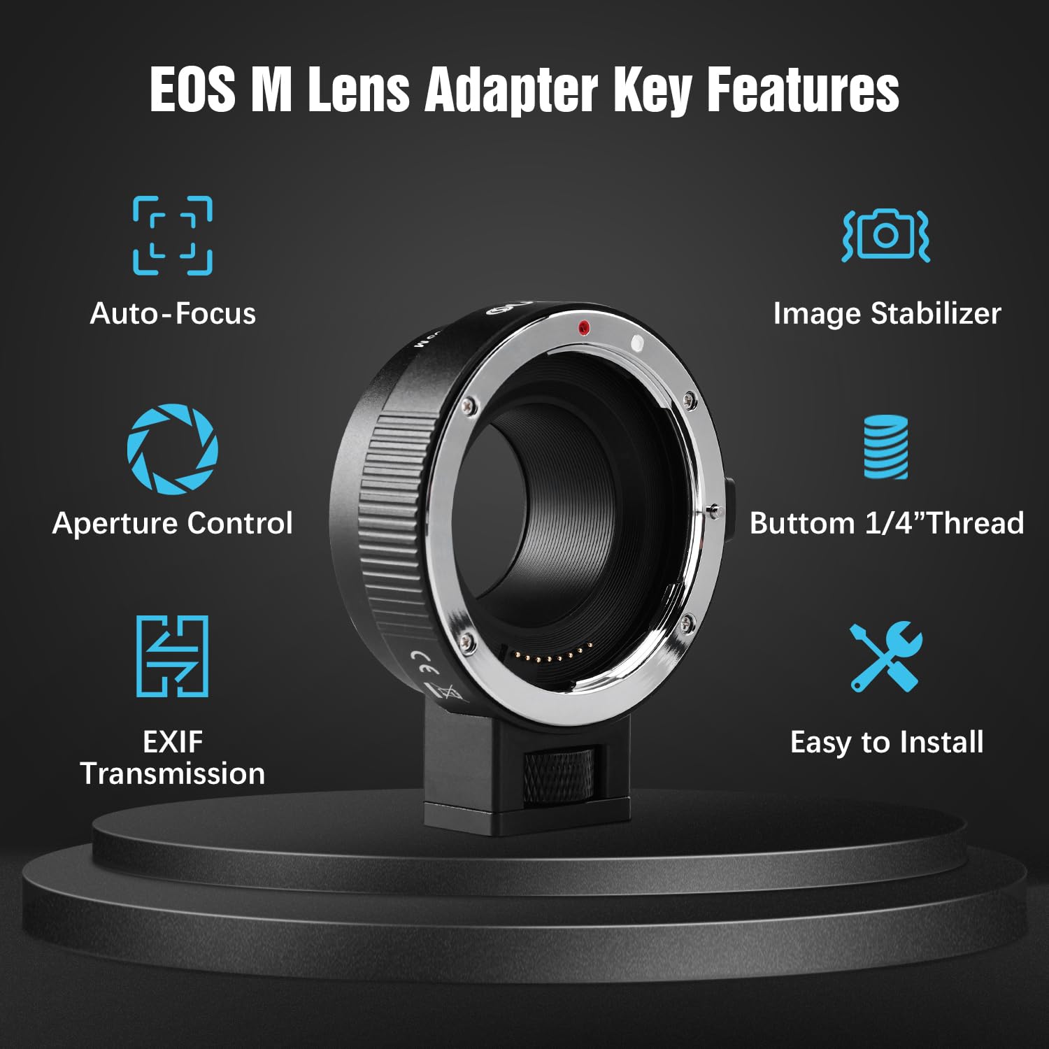 Donwell EF-EOS M Auto-Focus Mount Lens Adapter, EF/EF-S Lens to EOS-M (EF-M Mount) Mount Converter Ring with Removable Tripod Mount Compatible for Canon Camera EOS M M2 M3 M5 M6 M10 M50 M100 M200