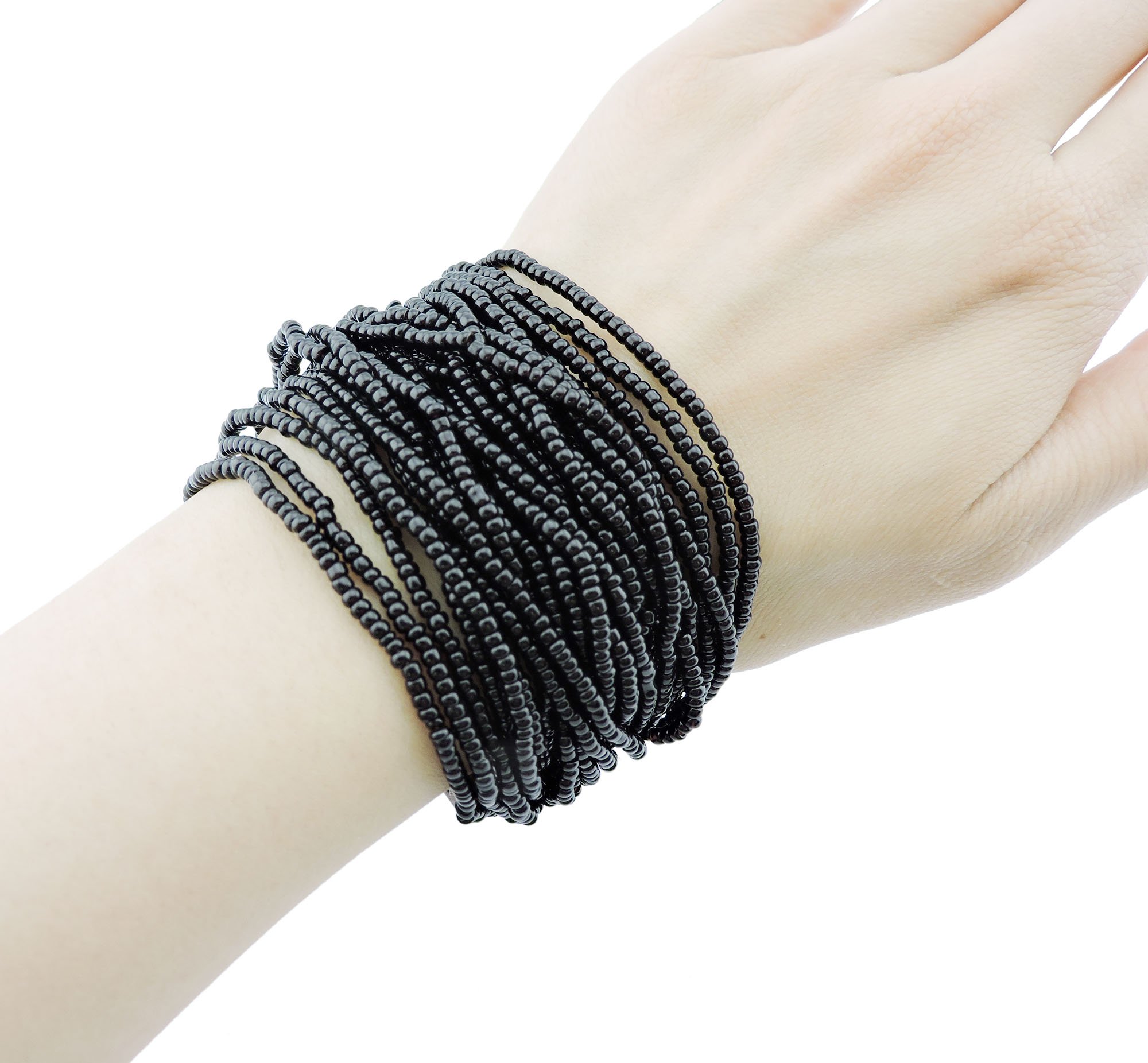 Coiris Wooden Beaded Bangle Bracelets for Women Boho Chunky Beaded Strand Bracelets Bohemian Summer Beach Bracelet Jewelry for Women (BR1167-pure black)