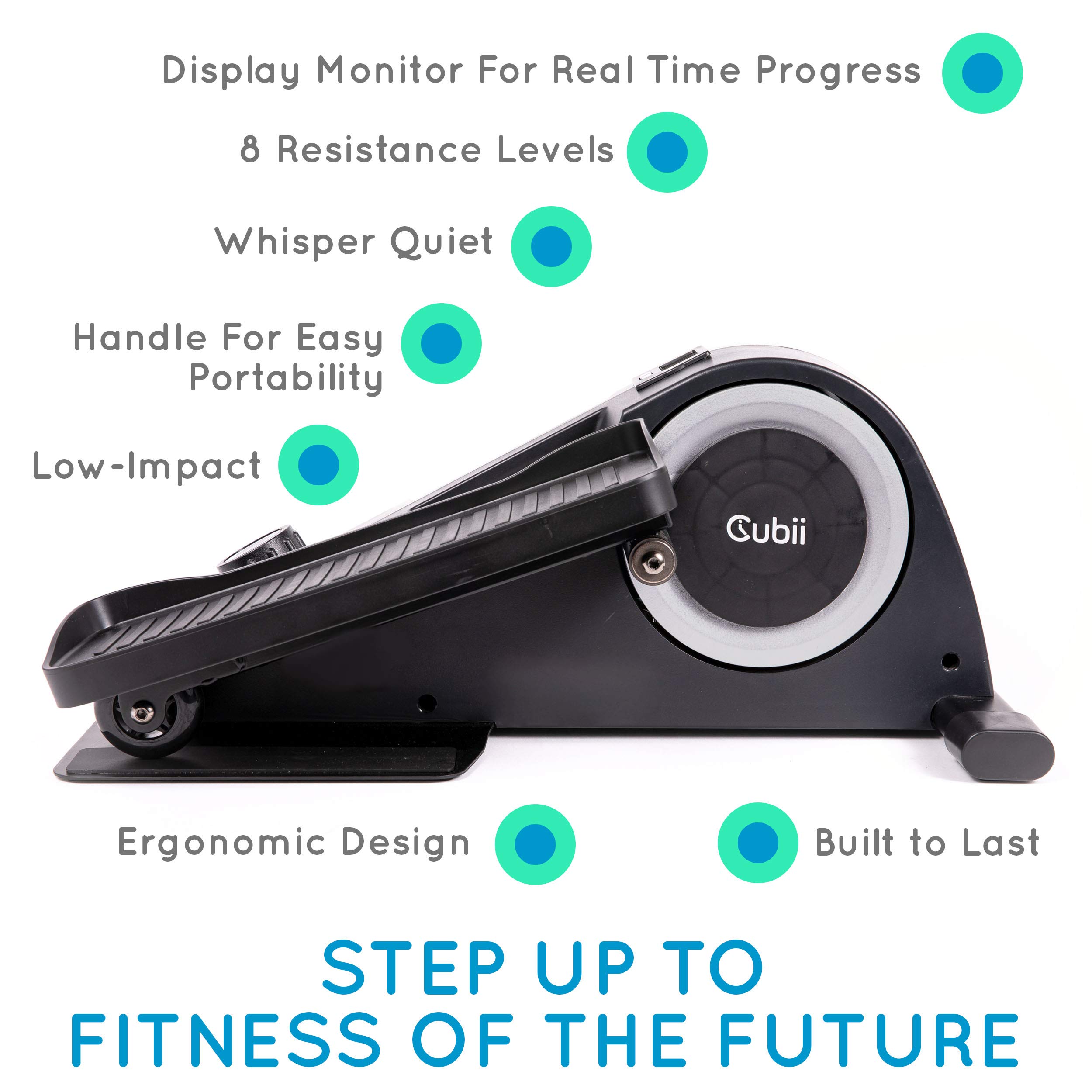 Cubii Jr: Desk Elliptical w/Built in Display Monitor, Easy Assembly, Quiet & Compact, Adjustable Resistance (Silver)