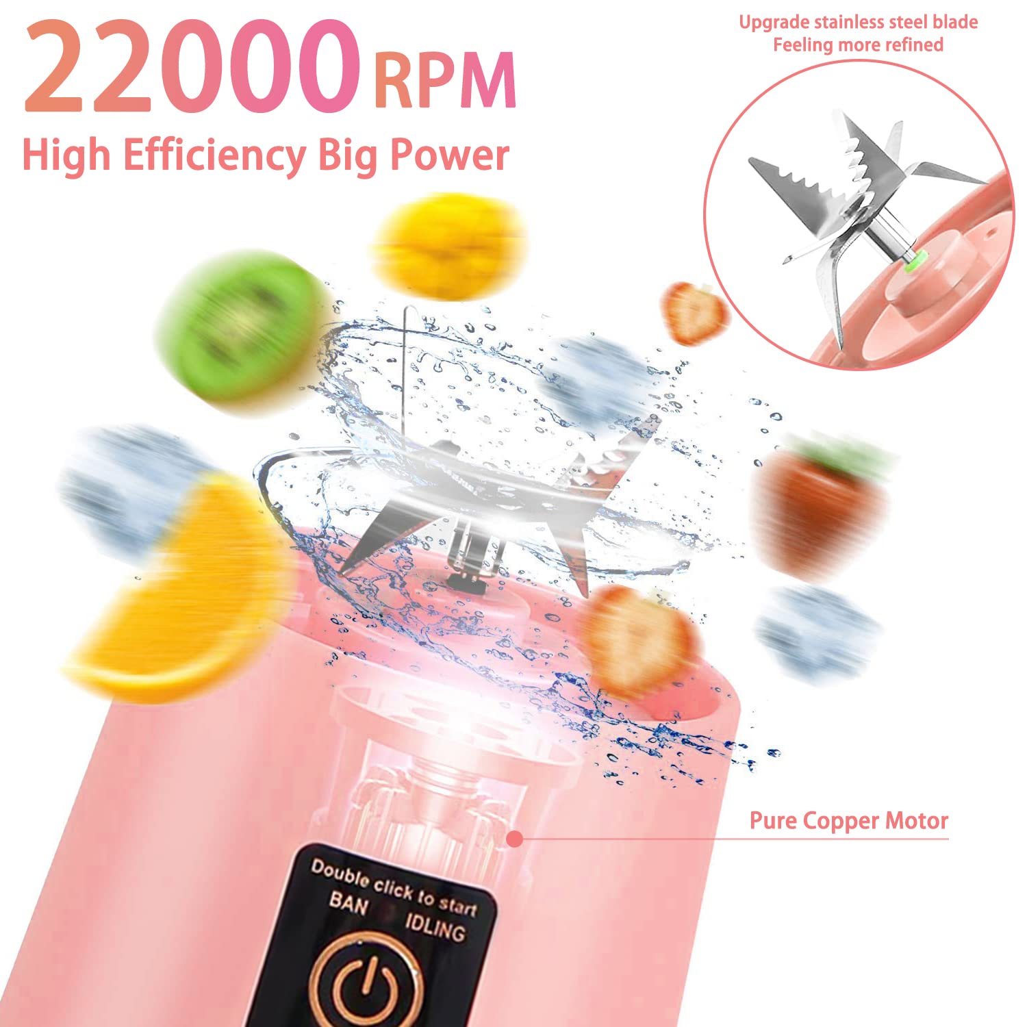 Lukern 13.5oz Portable Blender,Ideal for Travel, Home and Office Smoothies Personal Blender Mini Shakes Juicer Cup home,office,Outdoors.Multi-purpose USB Rechargeable with Protection Design