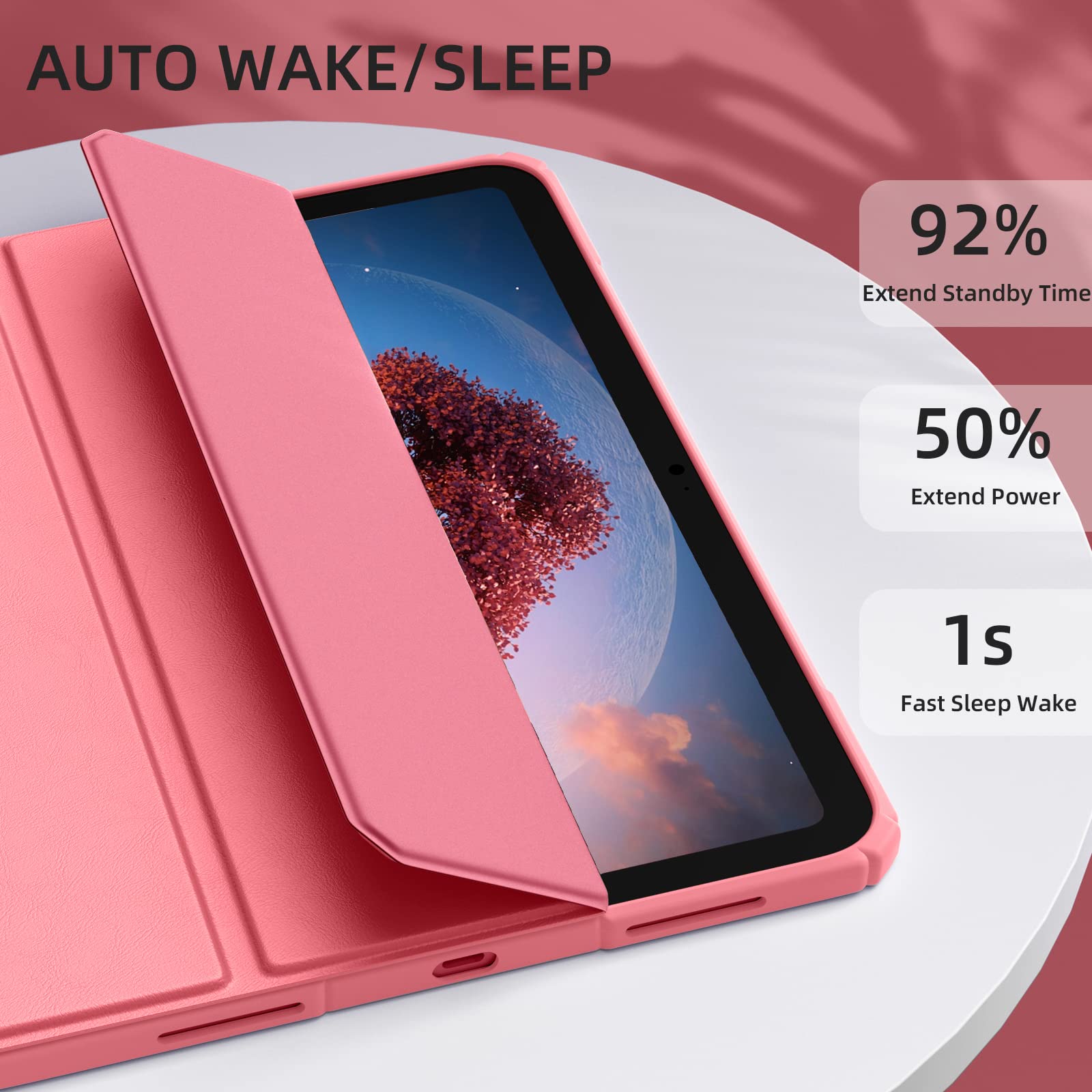 Mastten Compatible with iPad 10th Generation Case with Pencil Holder, iPad 10.9 Case with Clear Transparent Back Shell, Auto Wake/Sleep, Shockproof Slim Cover for iPad 10 Gen 10.9 Inch 2022, Leaf Red