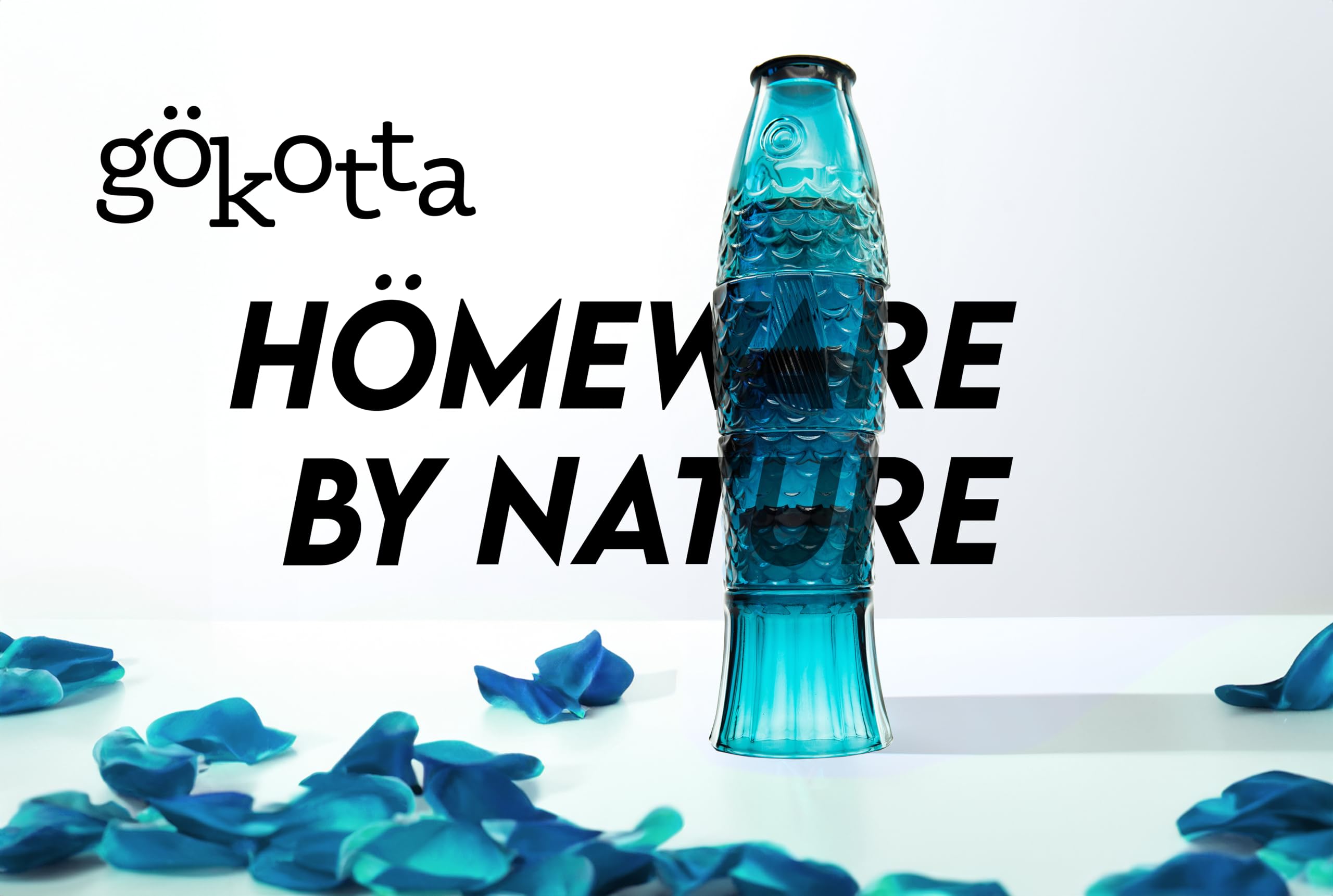 Gökotta Set of 4 | Handmade Stacking Koi Carp Fish Drinking Glasses | Natural Blue Glass Tumblers | Retro Fun Quirky Gift Present | Dinner Party Cocktail Water Juice Coffee Mugs Cups | 4PCS 250ml