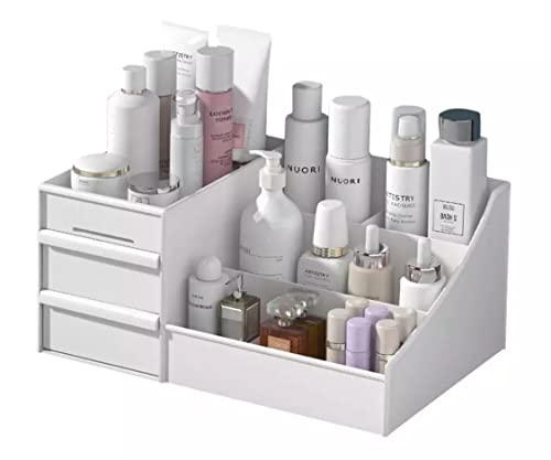 Peachic White Makeup Organizer With Drawers – Countertop Organizer for Cosmetics – Vanity Storage for Skincare, Lashes, Brushes, Nail Polish, Lotions, Lipstick, Makeup