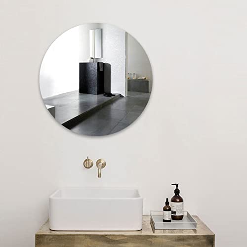 QEEYON 12'' Round Self Adhesive Circle Glass Mirror HD Large Makeup Mirror Frameless Decoration Wall Mirror for Bathroom, Bedroom, Living Room, Door etc