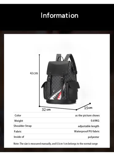 Teslawi Fashion PU leather schoolbag laptop bag leisure business travel multi-functional backpack, college schoolbag (Black)