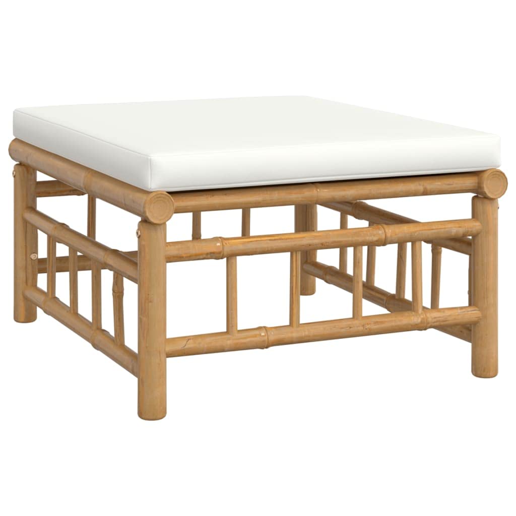 vidaXL 8-Piece Bamboo Patio Lounge Set with Cream White Cushions - Comfortable Outdoor Seating with Functional Table and Footstool