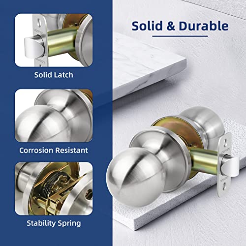 LOQRON Passage Ball Door Knob and Single Cylinder Deadbolt Lock Combo Set Security for Front Door Hallway/Closet with Satin Nickel Finish