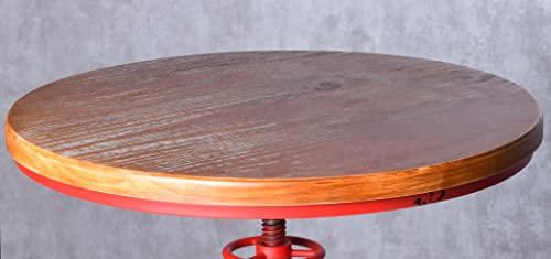 Topower 3-Piece Pub Bar Set Industrial Round Bar Table and Adjustable Height PU Seat Stools with Backrest for 2 Match Bar Height and Counter Barstool Antique Red 1 Table + 2 Chairs
