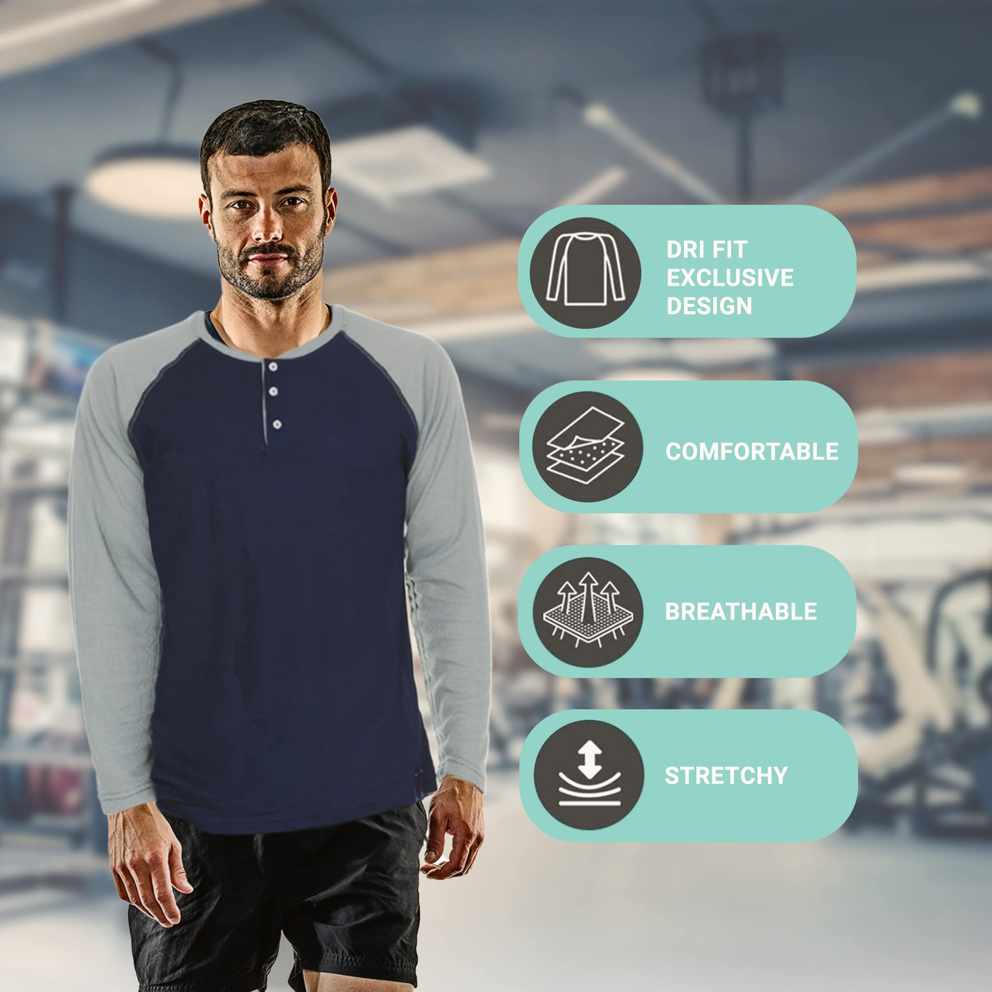 DARESAY 3 Pack: Thermal Long Sleeve Tee Shirt for Men- Henley & Crew Long Sleeve Shirts for Men β Mens long sleeve T Shirts