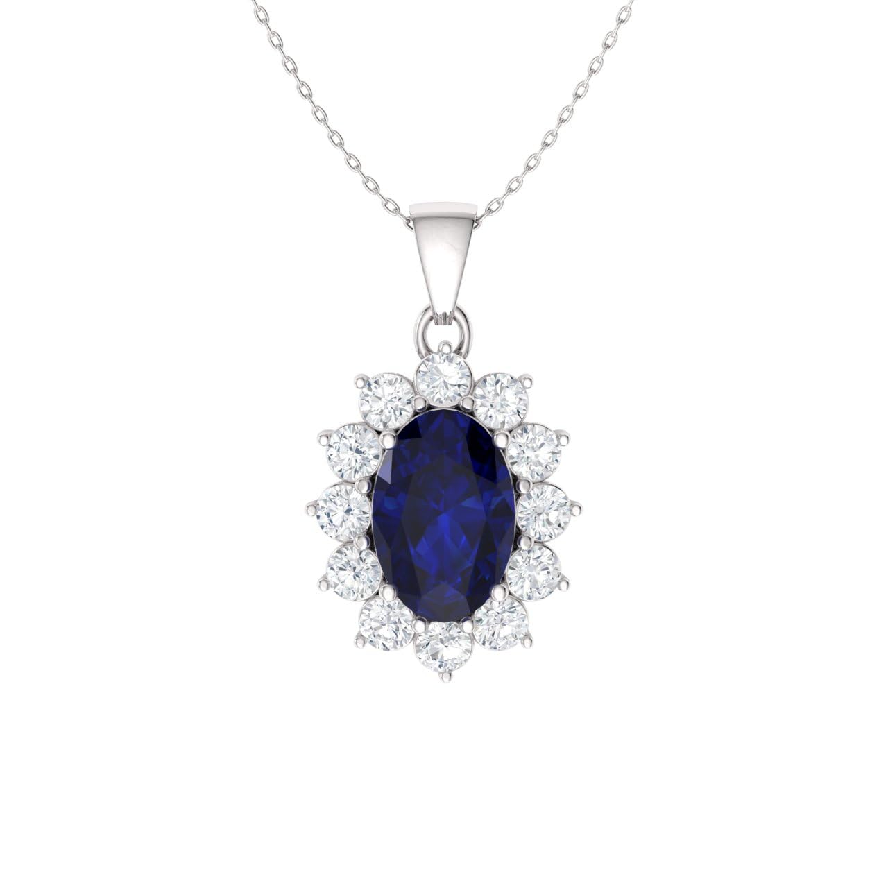 Diamondere Natural and Certified Oval Blue Sapphire and Diamond Necklace in 14k White Gold | 0.67 Carat Pendant with Chain