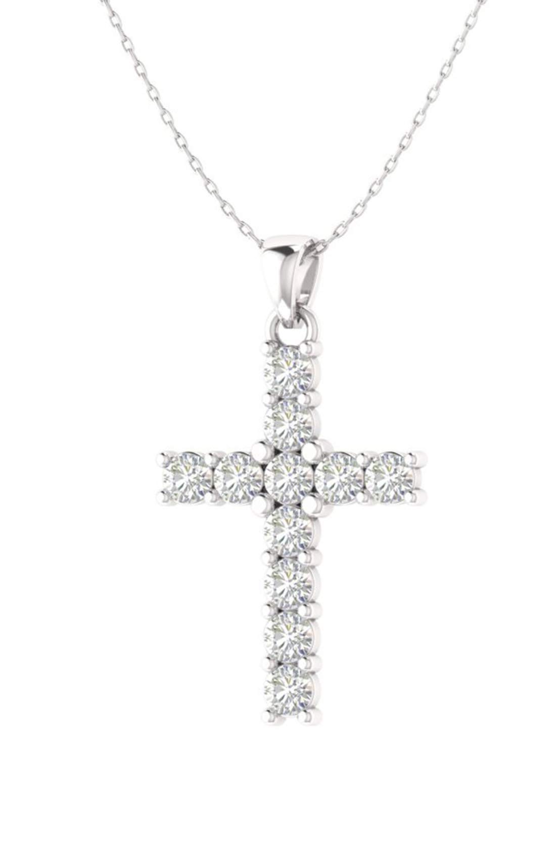 Diamondere Natural and Certified Diamond Cross Necklace in 10k White Gold | 0.20 Carat Pendant with Chain