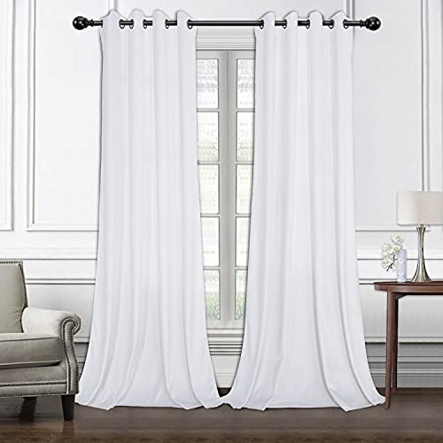 LORDTEX White Velvet Curtains for Living Room - Thermal Insulated Velvet Blackout Curtains Room Darkening Grommet Window Drapes, 52 x 84 Inch, 2 Panels
