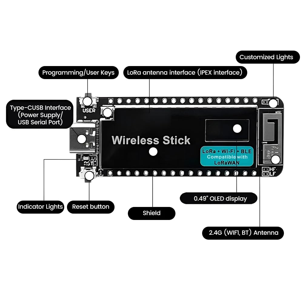 DollaTek ESP32 Wireless Stick Lora+WiFi+BLE Development Board with 0.49inch OLED Display Screen SX1276 Module for Arduino 868MHz - 915MHz
