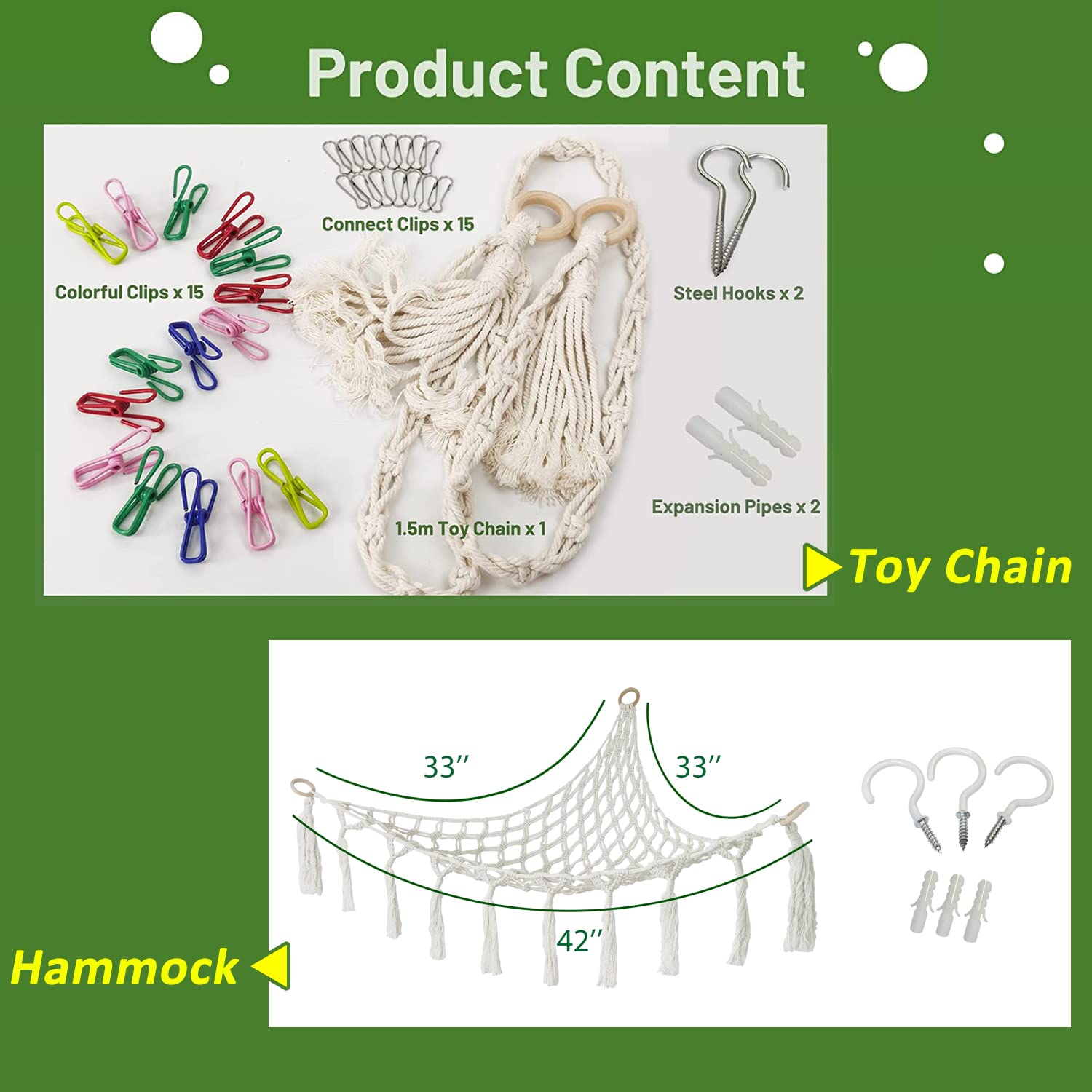Stuffed Animal Net Hammock & Toy Chain, Toy Storage Hanging Organizer for Kids Bedroom, Playroom, Nursery Room, Corner Plush Toys Net Holder Boho Decor